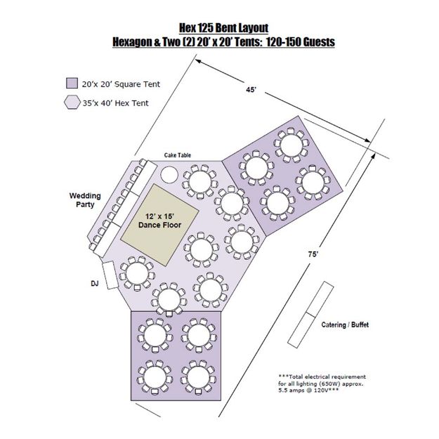 125 Guest Hexagon Wedding Reception Package by JMS Tents