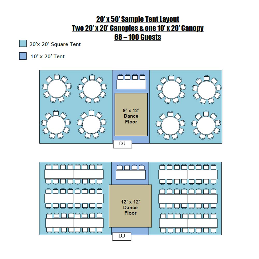 64 Guest Rectangle Rental Tent Package by JMS Tents
